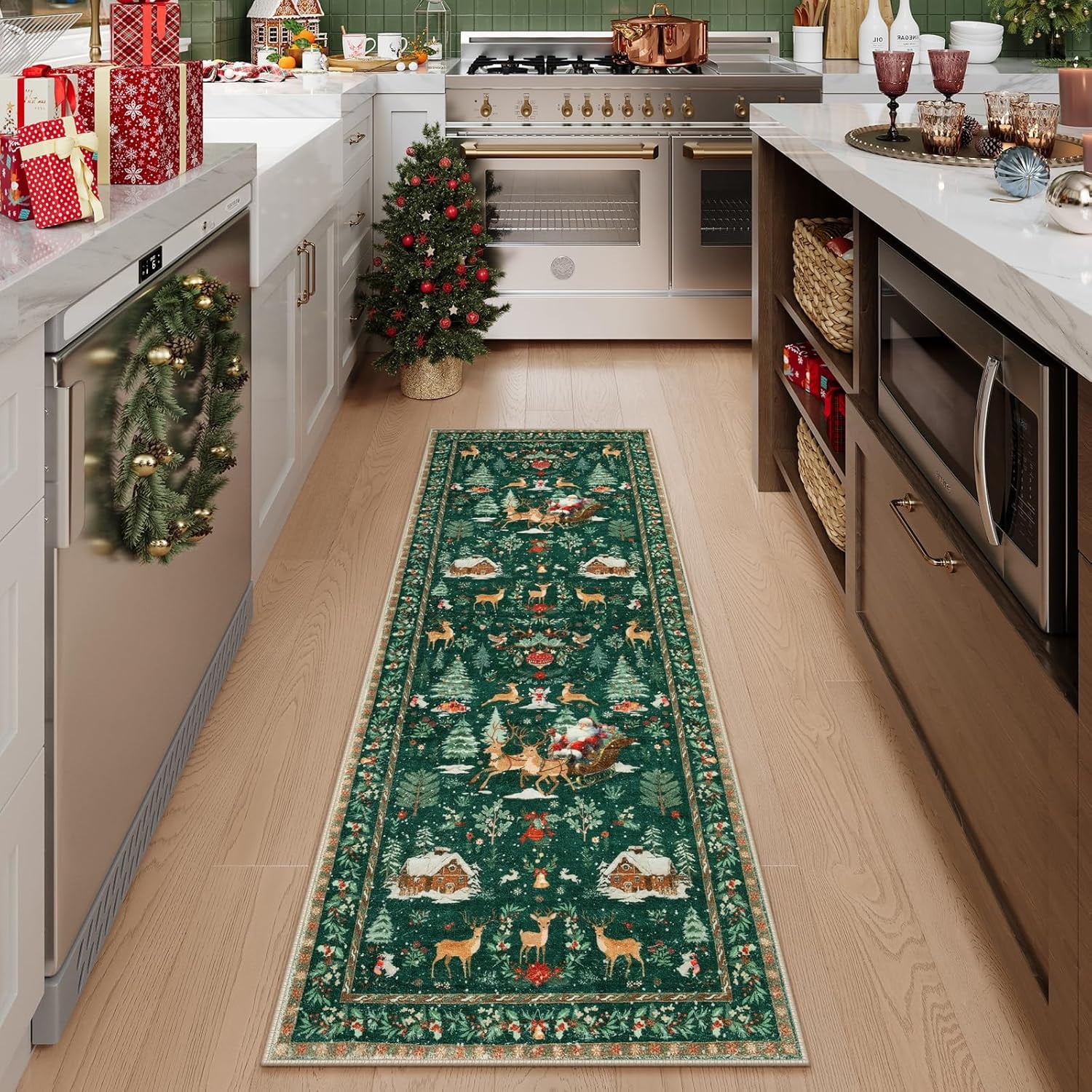 DAMAI Christmas Runner Rug 2x6 Red Runners for Hallways, Christmas Deer ...