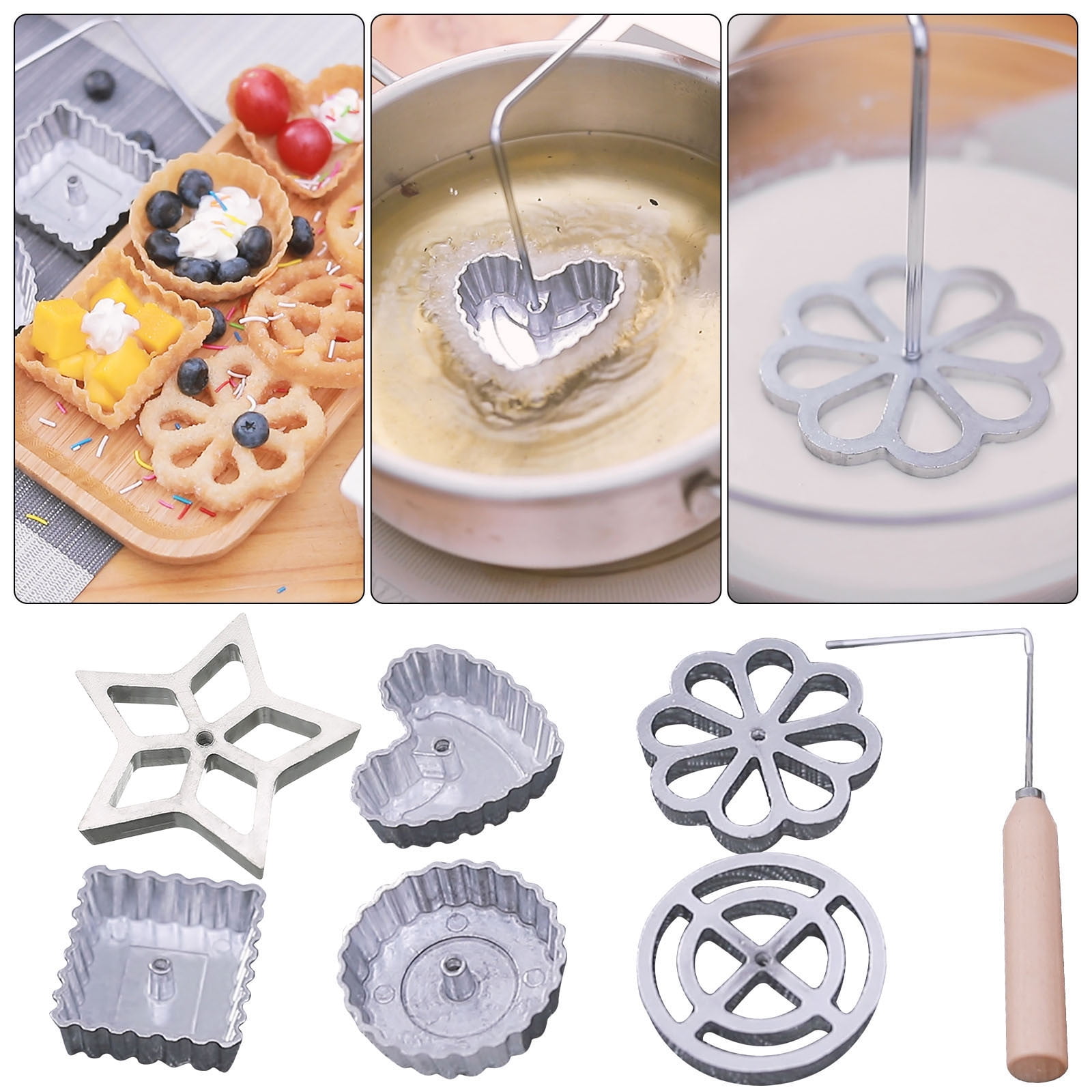 DAMAI Classic Rosette Iron Maker Waffle Timbale Molds, Non-Stick ...