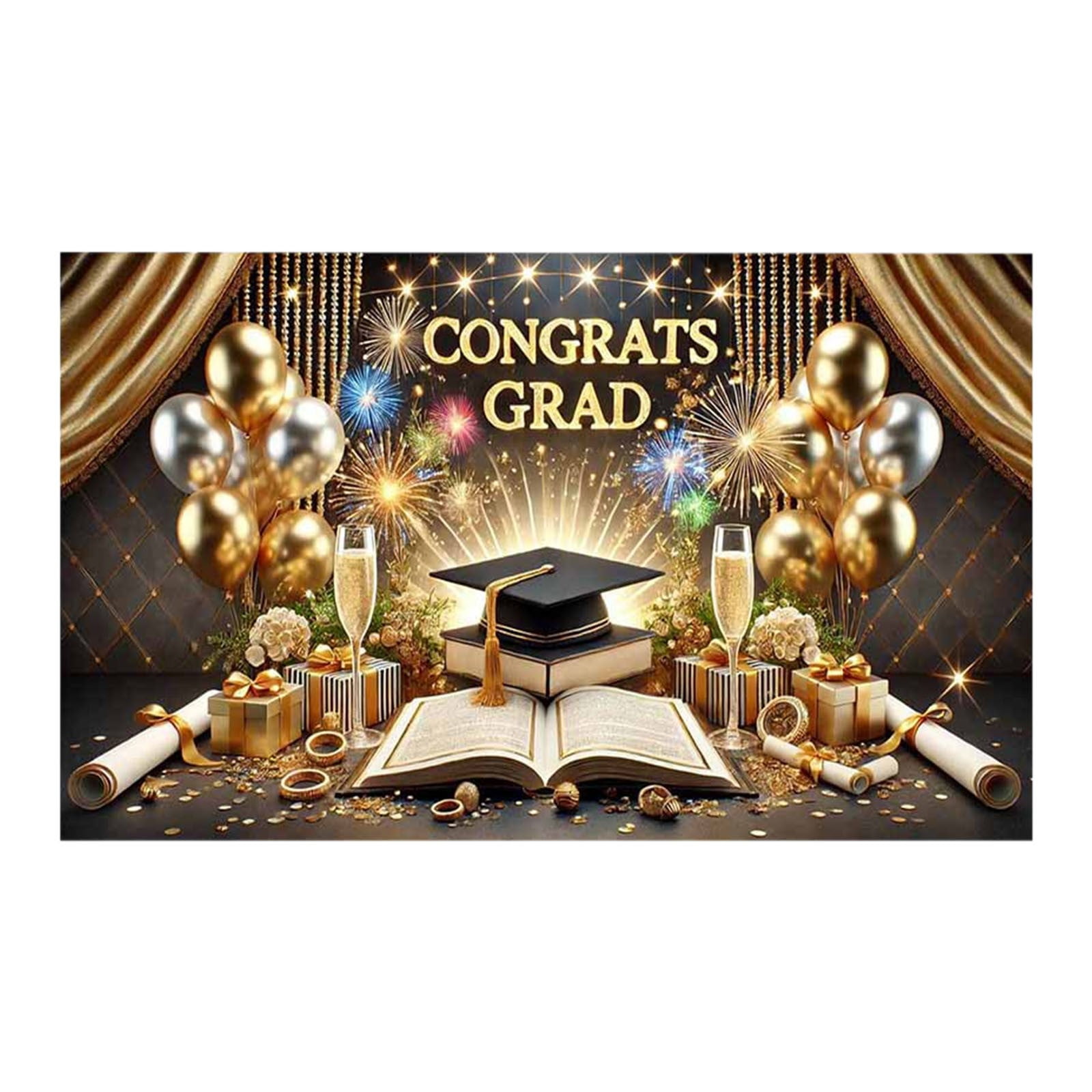 DAMAI Congrats Grad Backdrop Gold Graduation Party Backdrop for ...