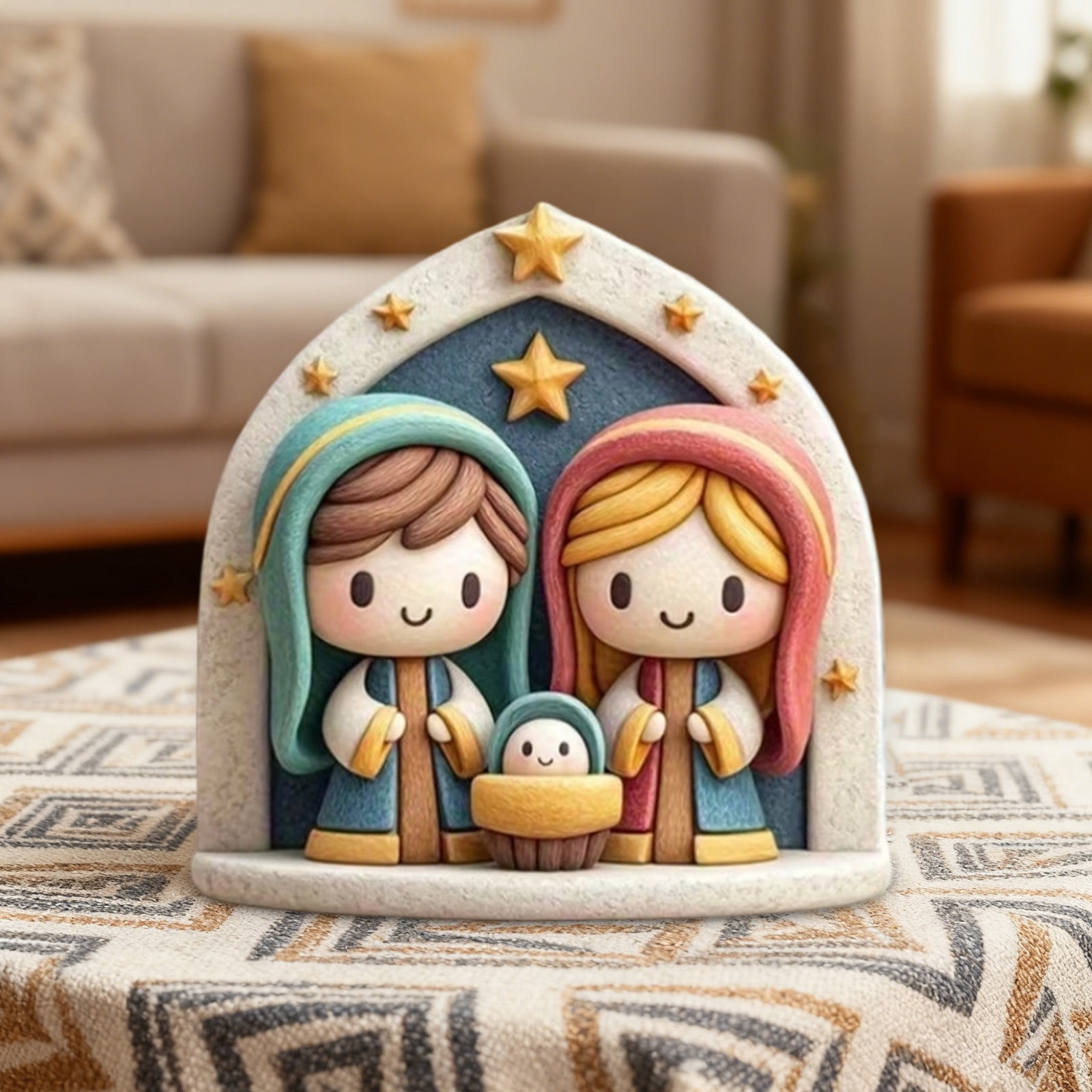 DAMAI Creative 2D Acrylic Nativity Scene Rotating Ornament Display Art ...