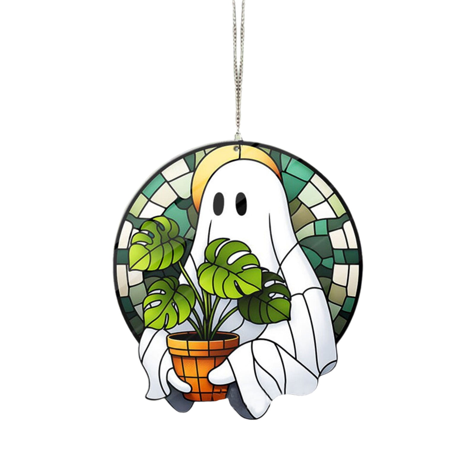 DAMAI Cute Ghost Sun Catcher Ornament,5.9in Halloween Ghost Monstera ...