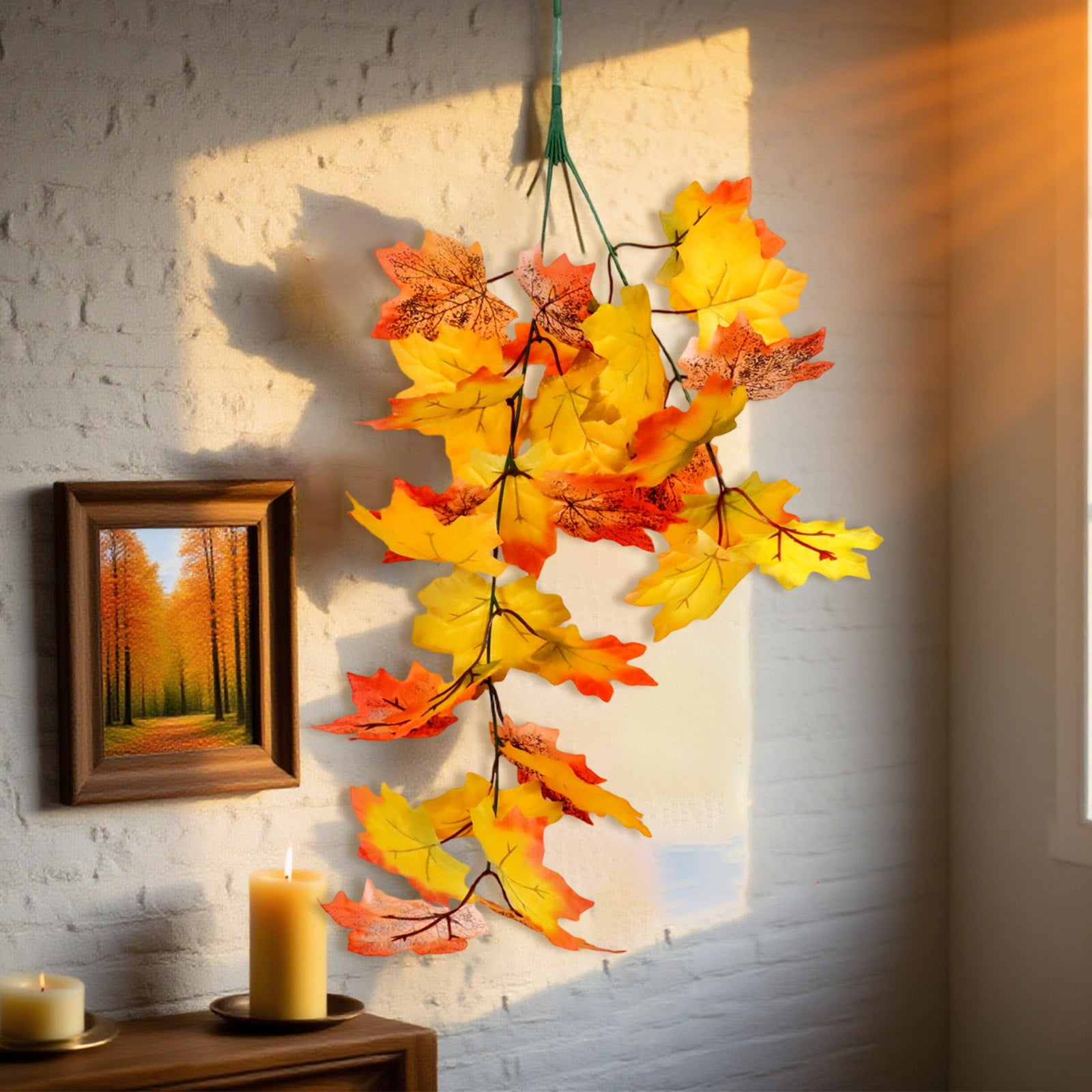 DAMAI Fall Maple Leaf Hanging Plants 2 Ft Fall Leaves Fake Ivy Vines ...