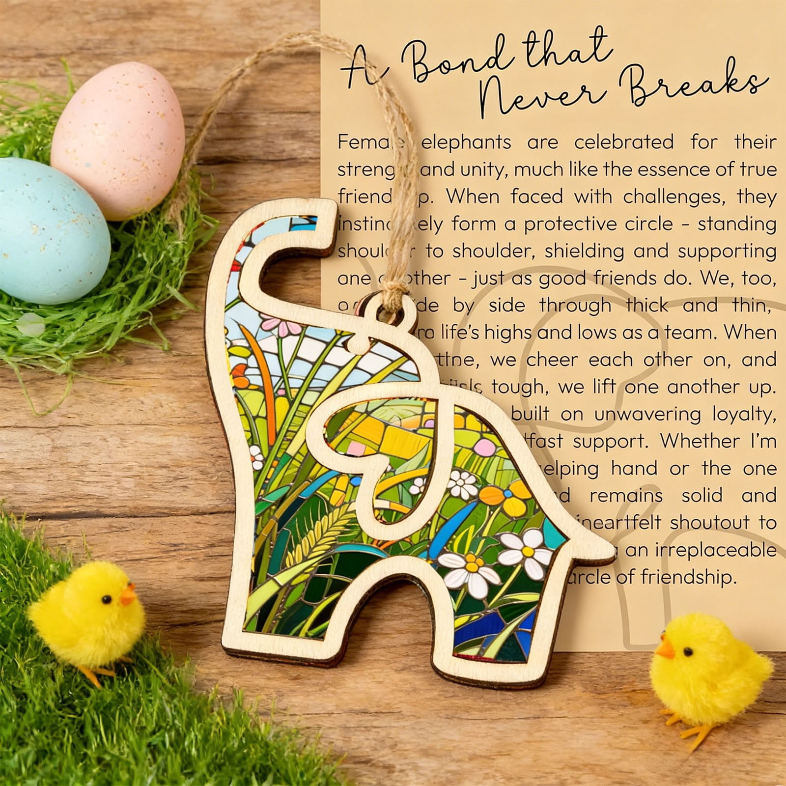 DAMAI Friendship Elephant Ornament with Story Card – Elegant Wooden ...