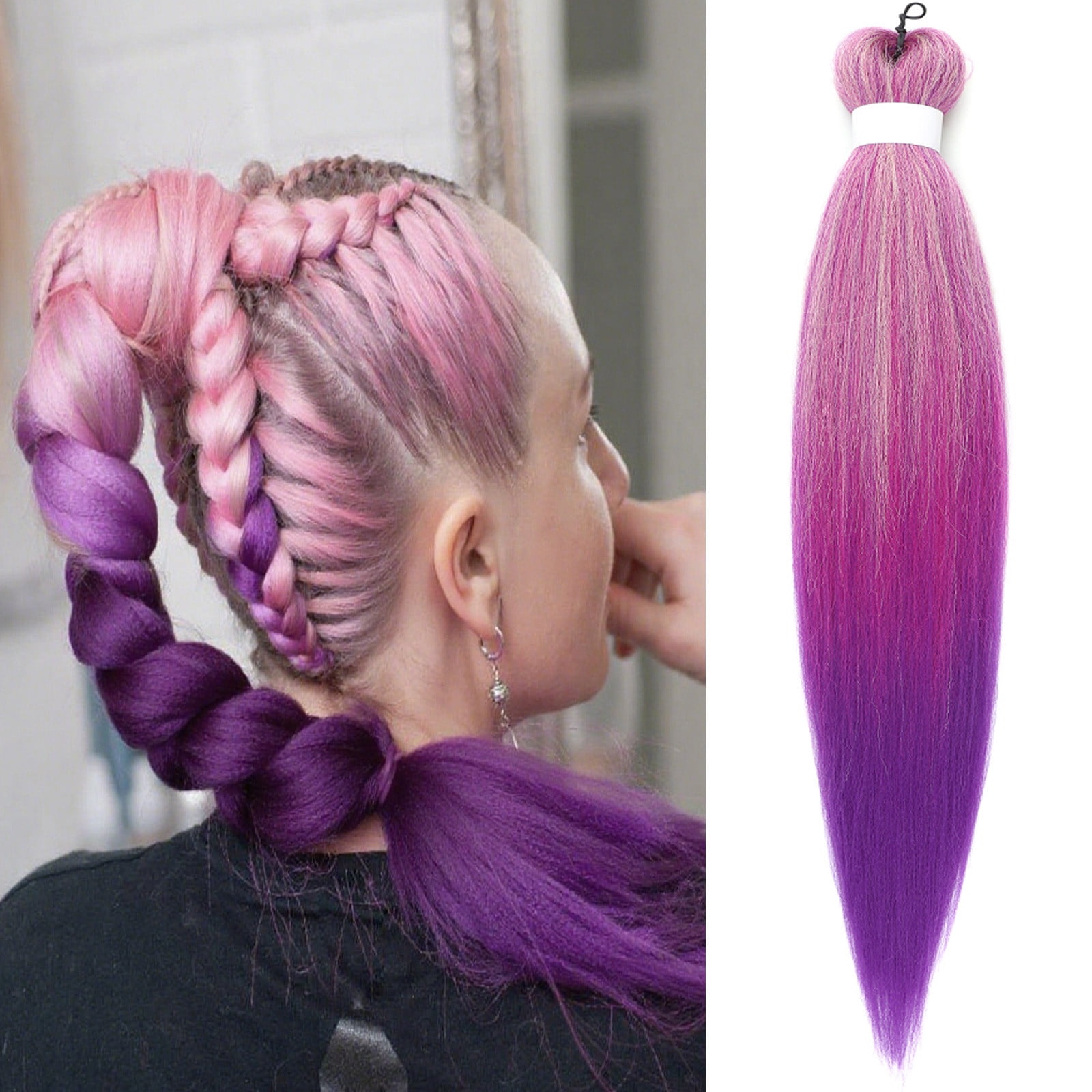 DAMAI Gradient Color Braiding Hair,26 Inch Pre Stretched Lavender Curly ...