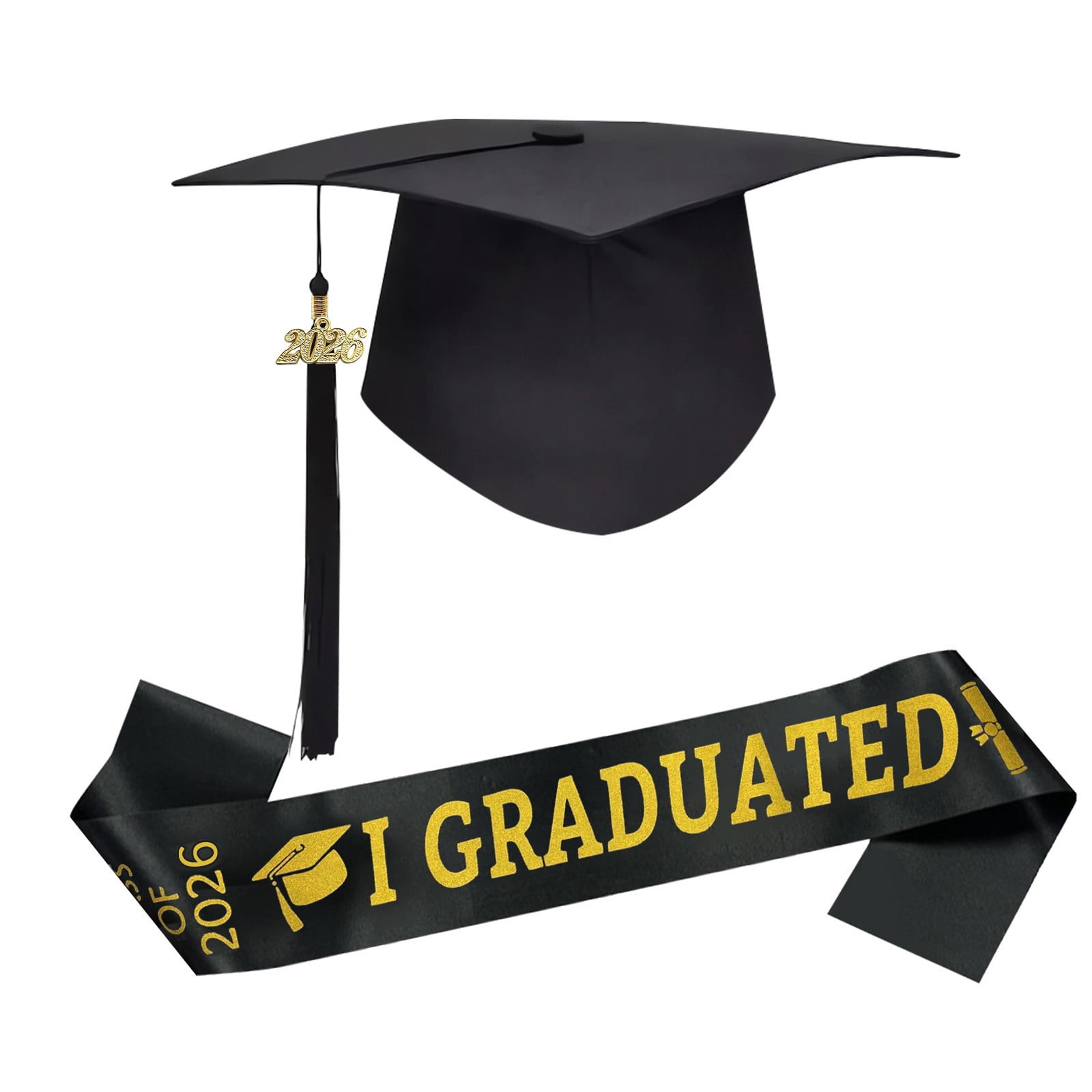 DAMAI Graduation Unisex Cap and Sash Set, Bachelor Hat with Gold Tassel ...
