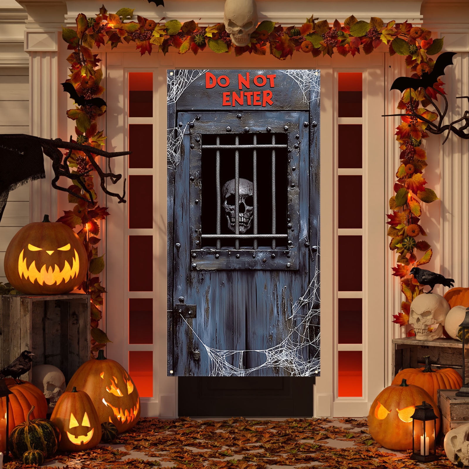 DAMAI Halloween Door Cover 70x35 Inch Do Not Enter Wooden Doors Chains ...