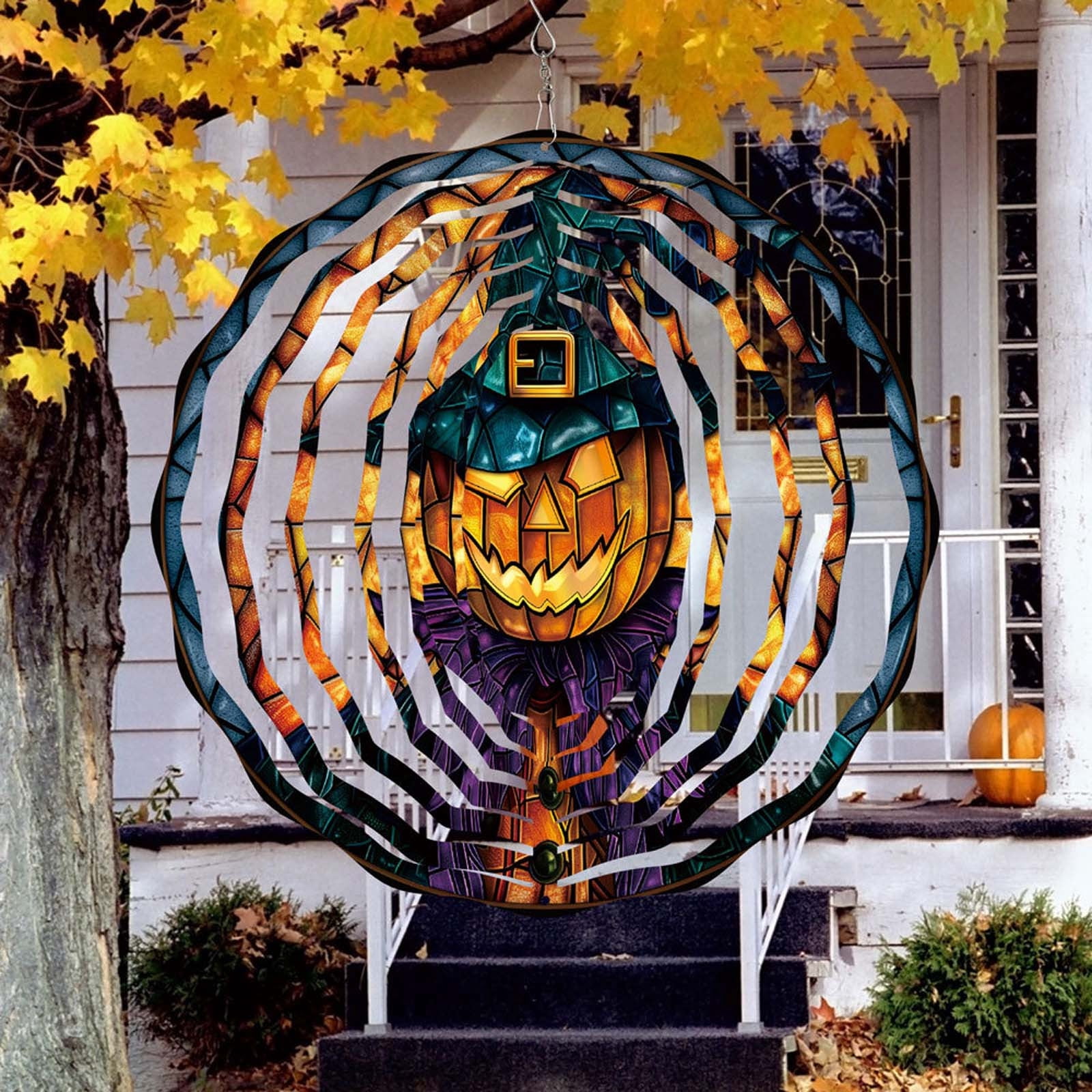 DAMAI Halloween Evil Pumpkin Wind Spinner,Windchime 3D Metal Sculpture ...