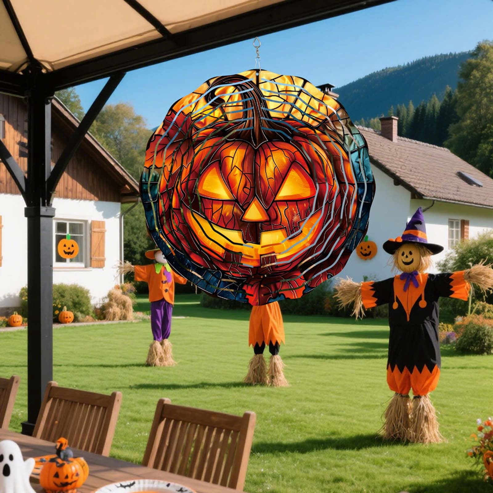 DAMAI Halloween Scary Pumpkin Wind Spinner,Windchime 3D Metal Sculpture ...