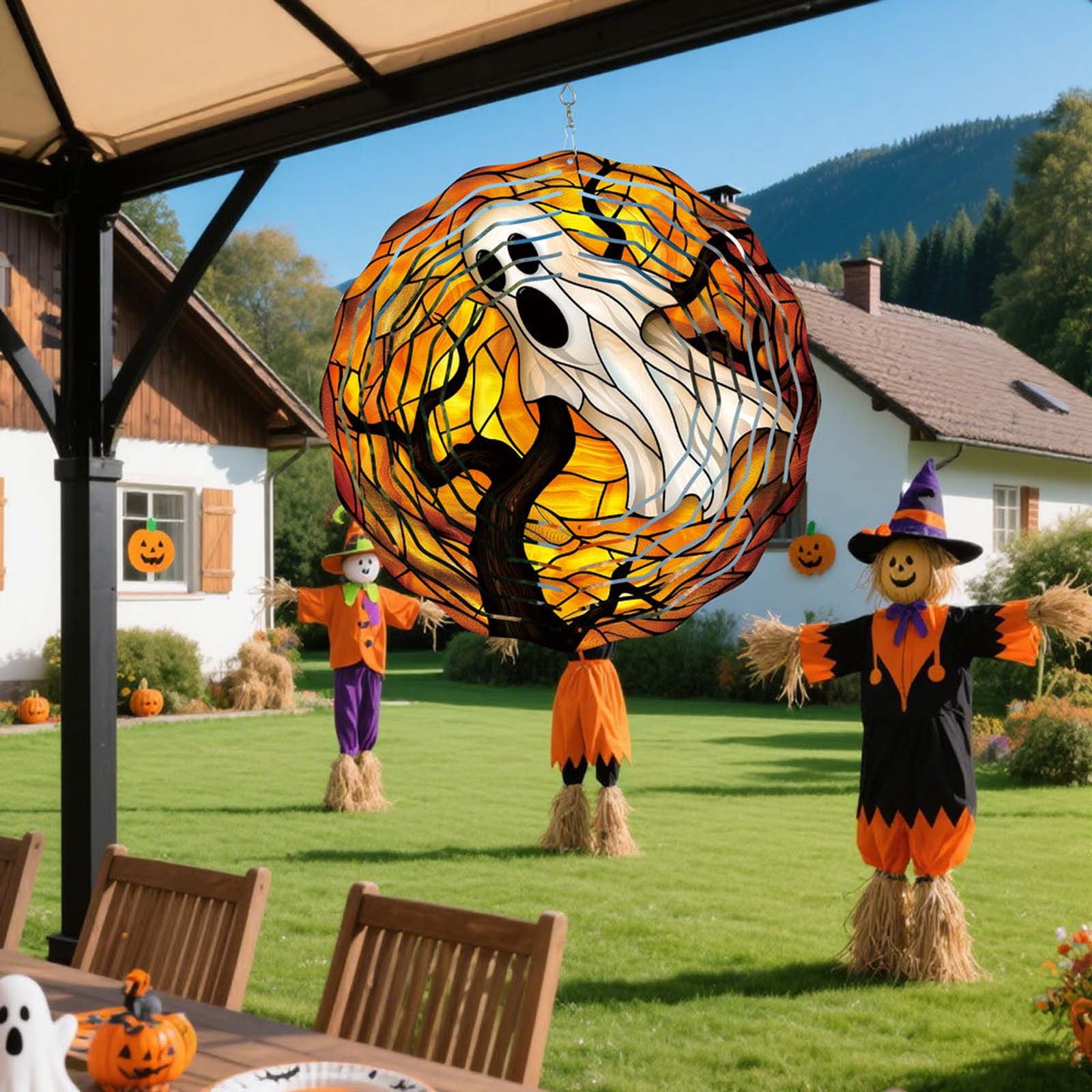 DAMAI Halloween Spooky Ghost Wind Spinner,Windchime 3D Metal Sculpture ...