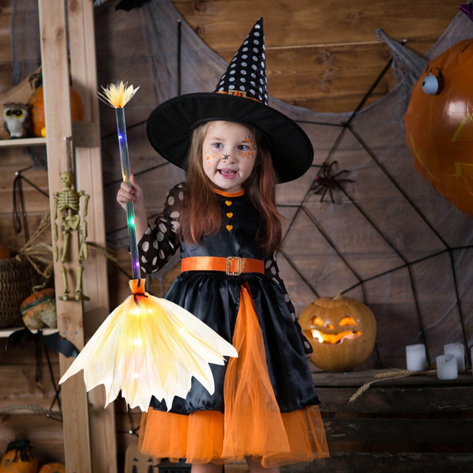 DAMAI Halloween Witch Broom Decoration with LED Light,2025 New Witches ...