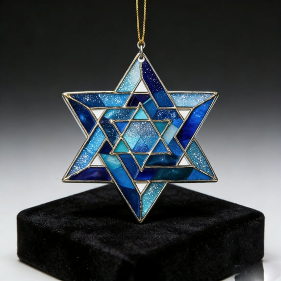 DAMAI Handcrafted Star of David Glass Hanukkah Suncatcher, Jewish Star ...
