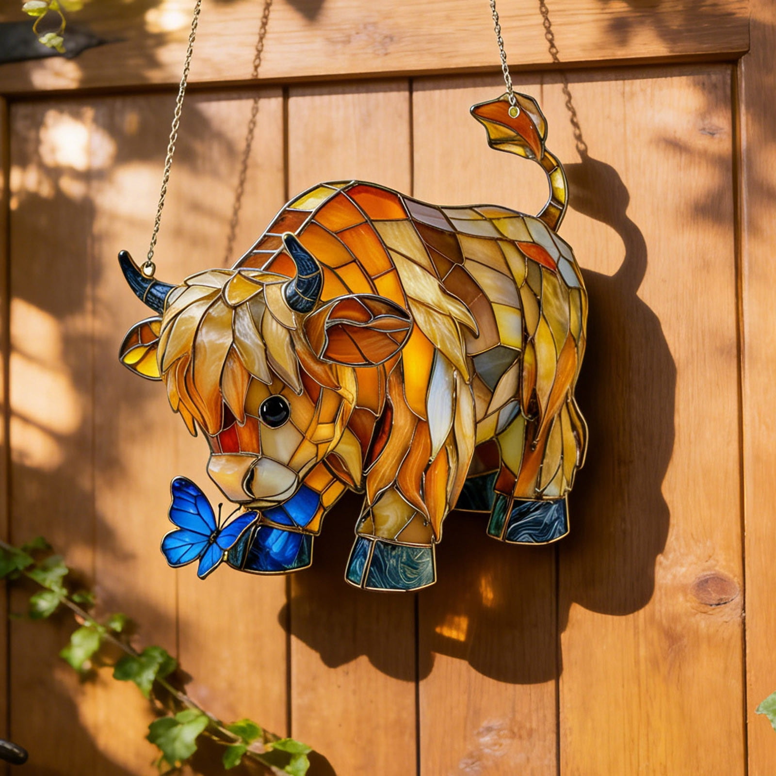 DAMAI Highland Cow Butterfly Suncatcher, Stained Glass Style Window ...