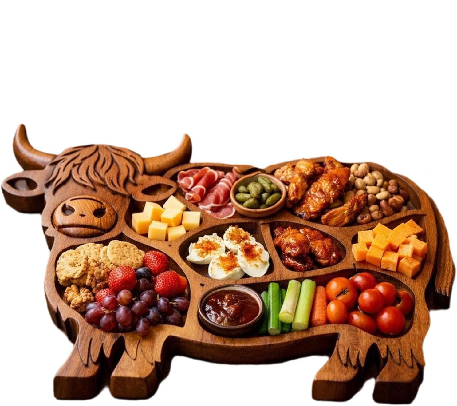 DAMAI Highland Cow Wooden Charcuterie Board, Wooden Cow Food Platter ...