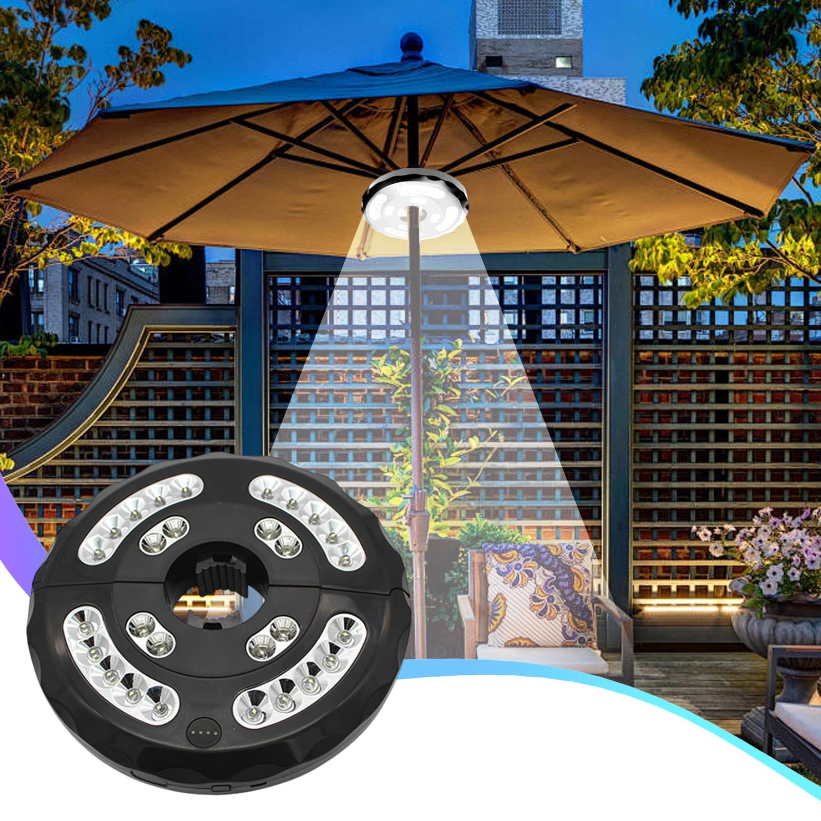 DAMAI Patio Umbrella Lights-Rechargeable Outdoor Lights,Patio Pole ...