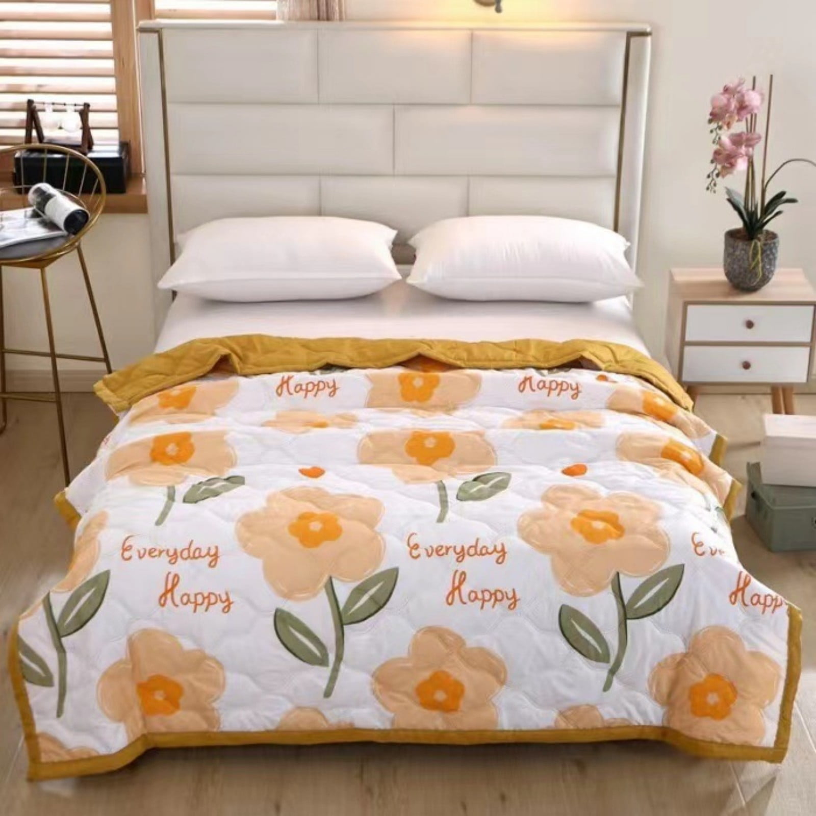 DAMAI Quilt Spring Cute Flower Orange Flora Bedspread Coverlet Soft ...