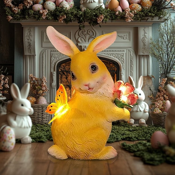 DAMAI Rabbit Figurines with Solar Butterfly Changing Color LED Lights ...