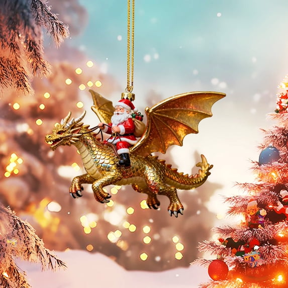 DAMAI Santa's Dragon Riders Ornament Collection, 2D Acrylic Dragons ...