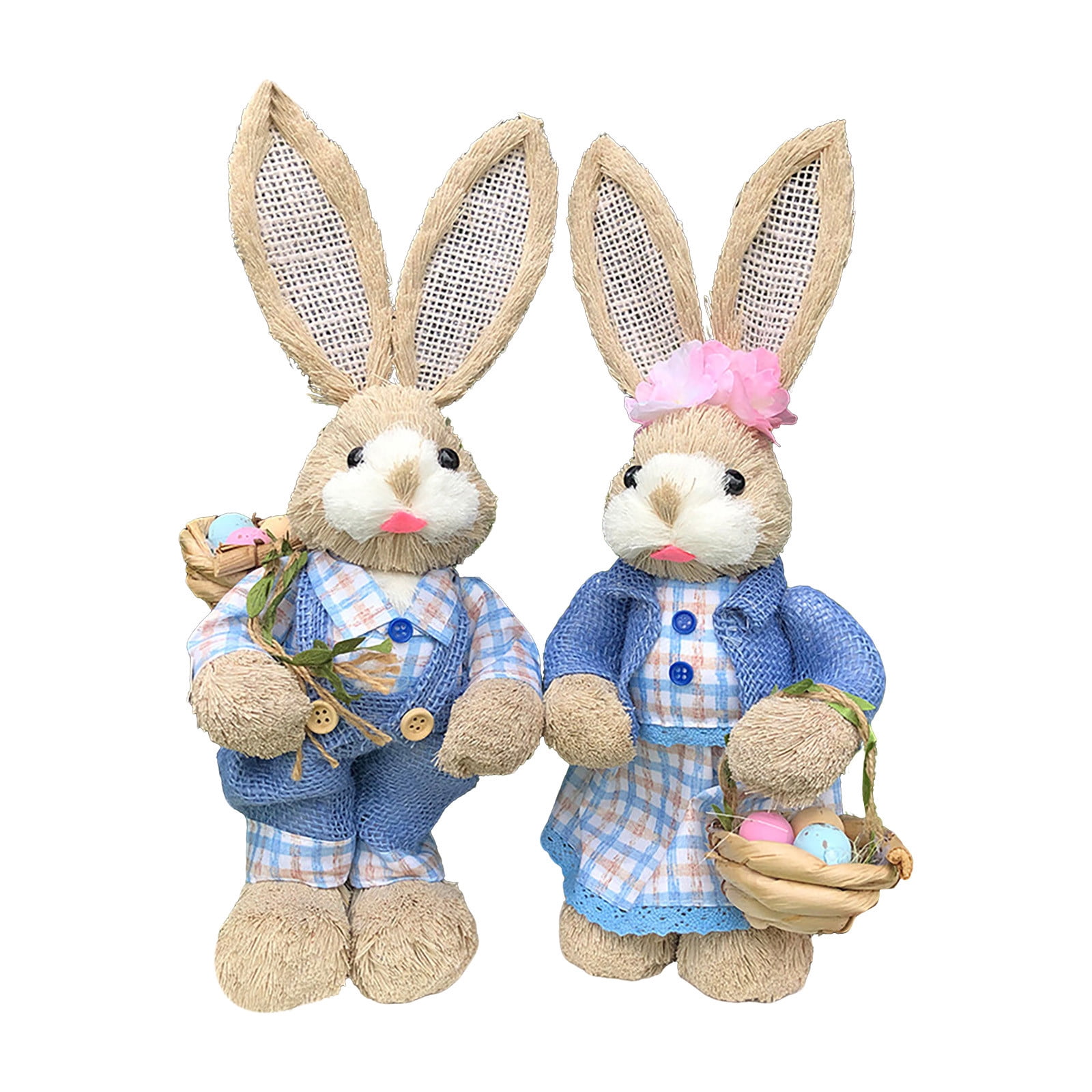 DAMAI Set of 2 13.8" Easter Straw Bunny Figurine Tabletop Decor ...