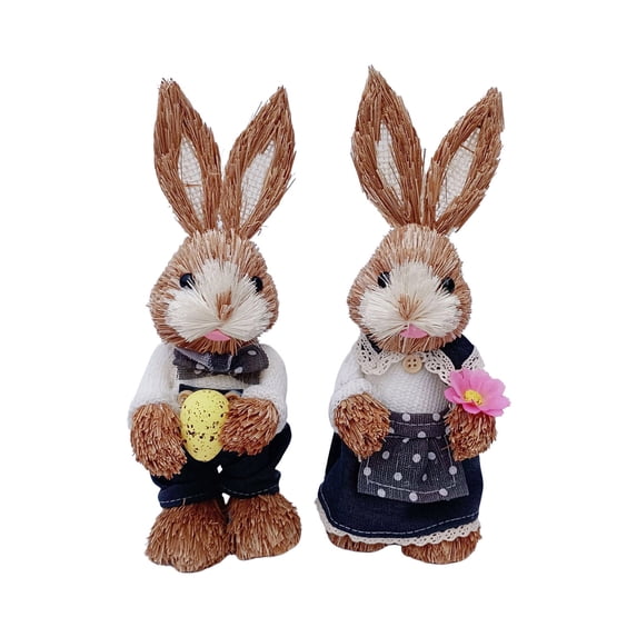 DAMAI Set of 2 13.8" Easter Straw Bunny Figurine Tabletop Decor ...