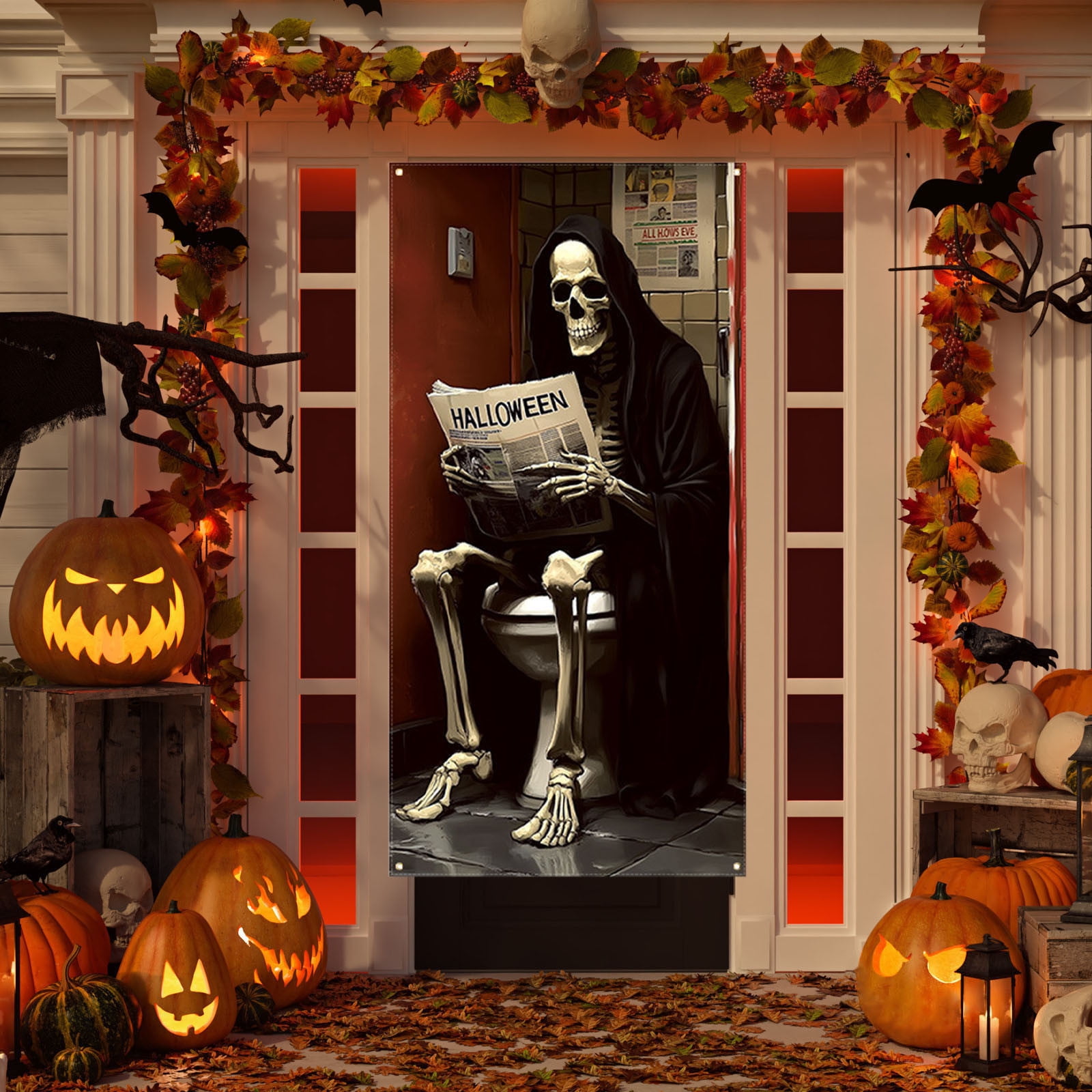DAMAI Skeleton Door Cover Halloween Decorations Outdoor,35x70 Inch ...