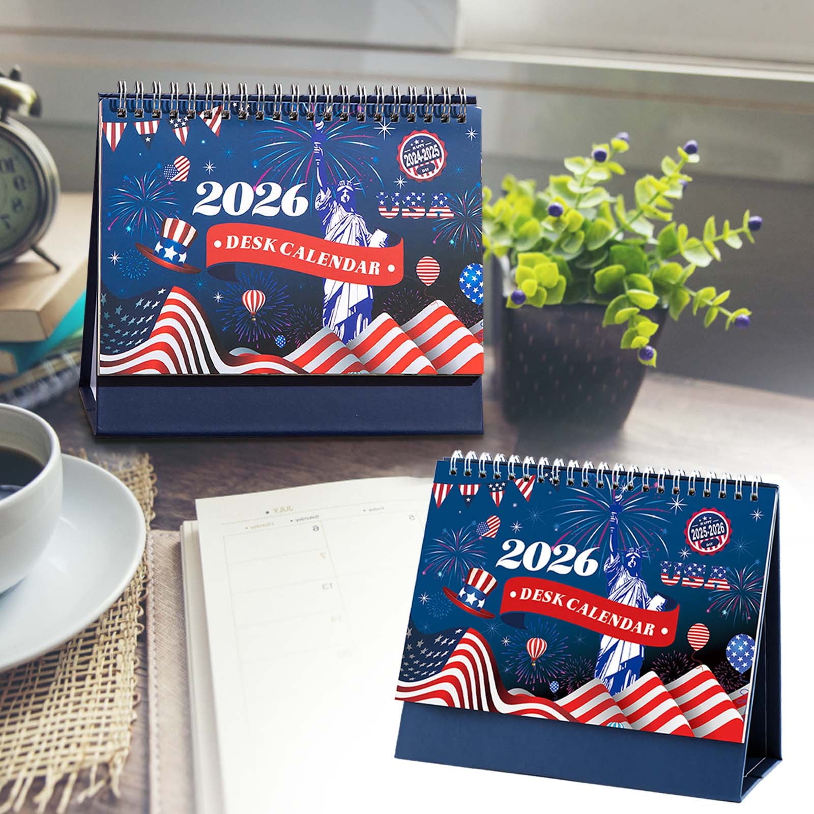DAMAI Small Desk Calendar 2025-2026: Patriotic Standing Desktop Planner ...