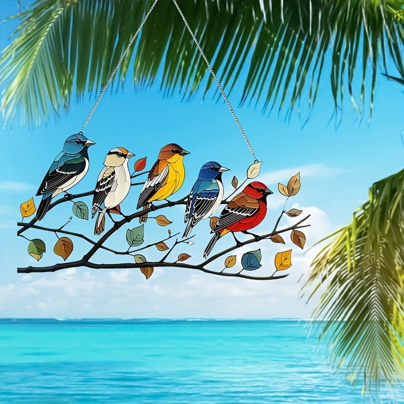 DAMAI Stained Glass Birds on Branch,Hummingbird Stained Glass ...