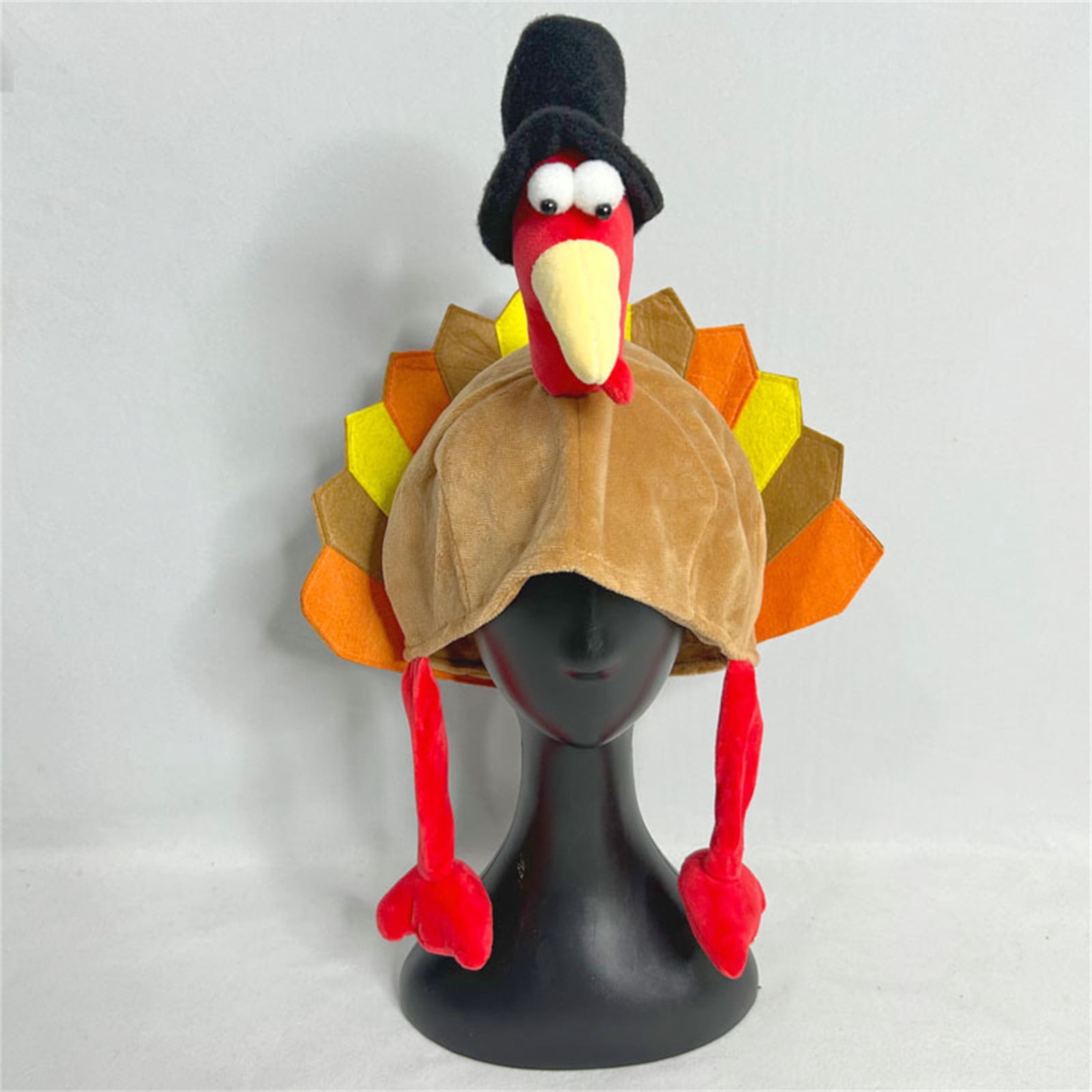 DAMAI Thanksgiving Day Turkeys Plush Hats, Funny Gobbler Hat with Bow ...