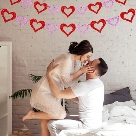 DAMAI Valentine's Day Love Heart Banner Red and Pink Glitter Sweet Love ...