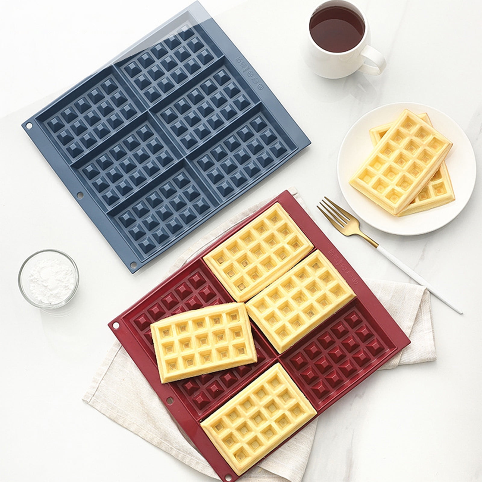 DAMAI Waffle Mold Silicone Waffle Mold 6 Cavities Waffle Mold Silicone ...