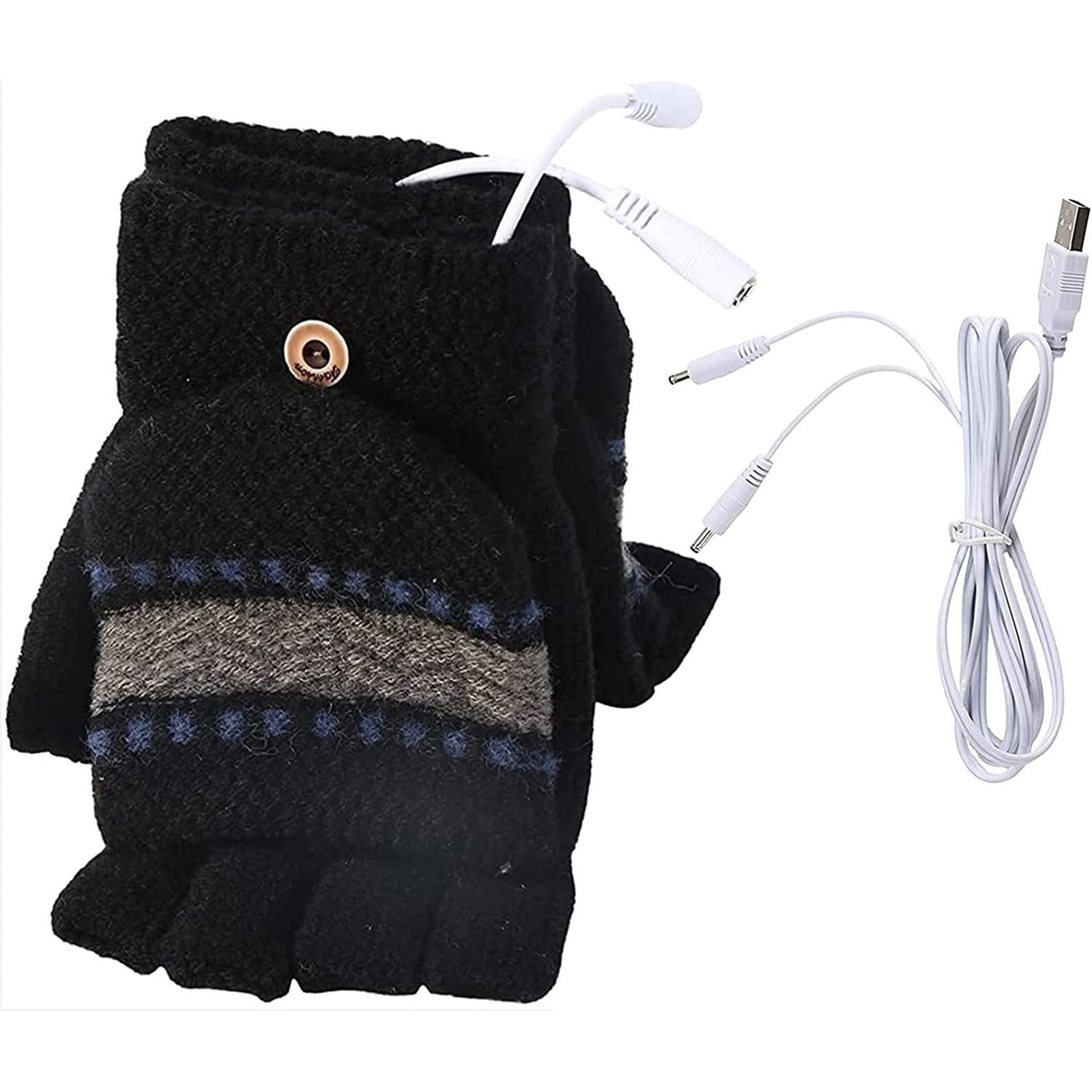 DAMAI Women's & Men's USB Heated Gloves Knitting Hands Full & Half ...