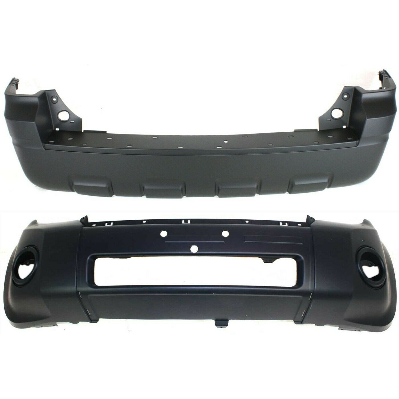 DAMAIJOY 2pcs Front & Rear Primed Plastic Bumper Cover Facials w/o Tow Hook Hole w/o Park Assist ...