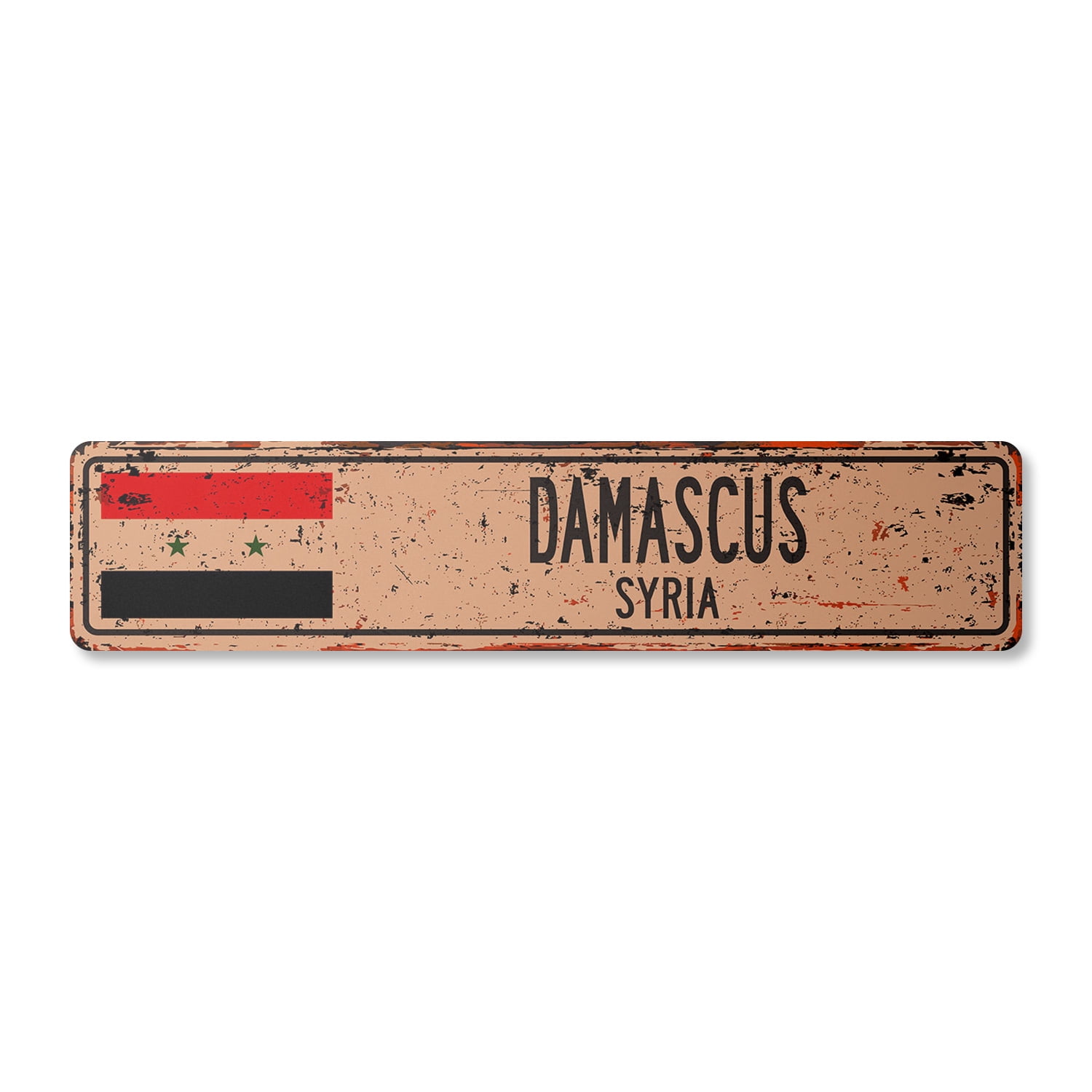 DAMASCUS SYRIA Vintage Plastic Street Sign Syrian flag city country ...