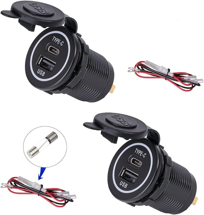 DAMAVO YM1218 USB C & USB A Dual Port Car Charger Socket Power Outlet ...