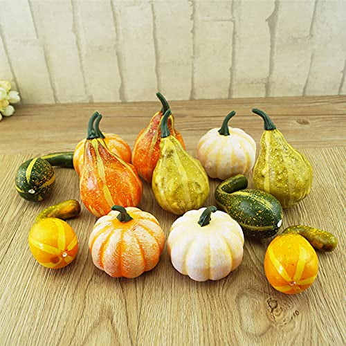 DAMEING 12Pcs Artificial Pumpkins and Gourds Simulation Realistic Mixture of Artificial Pumpkins ...