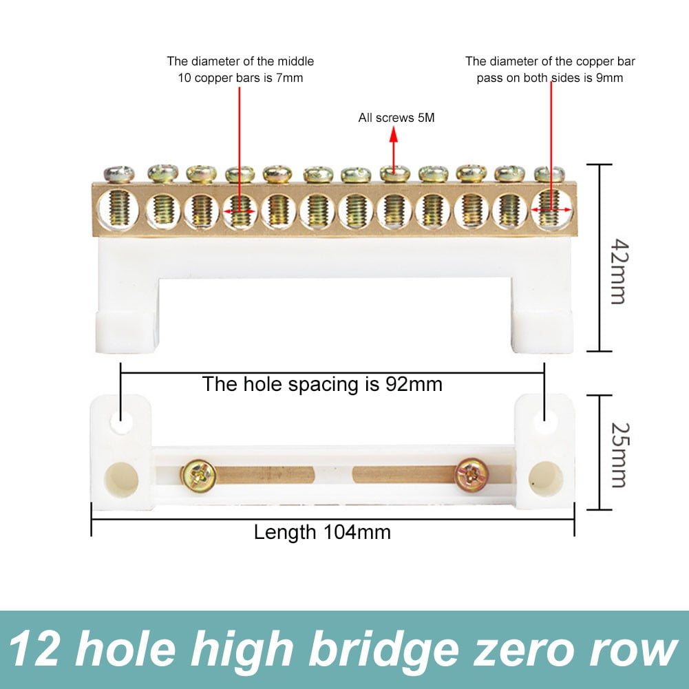 DAMIFU 5/7 Holes Bridge Shape Ground Wire Line Row Copper Tone Terminal ...