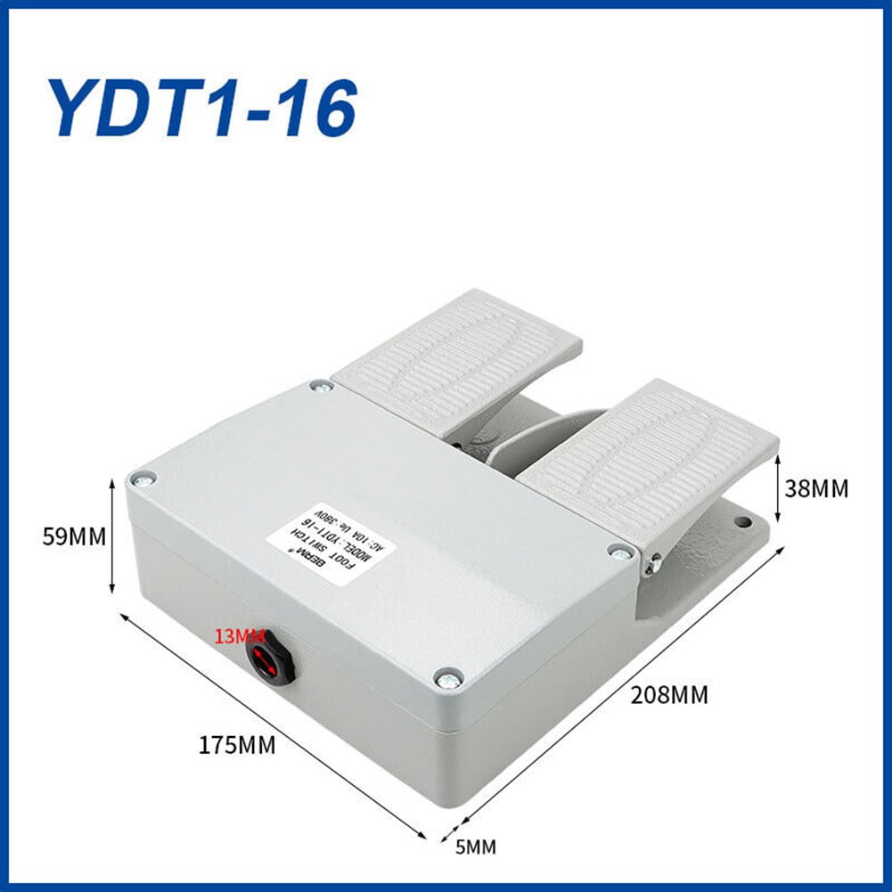 DAMIFU Antislip Industrial Foot Operated Pedal Switch Footswitch Tool Momentary YDT1-16 Double ...