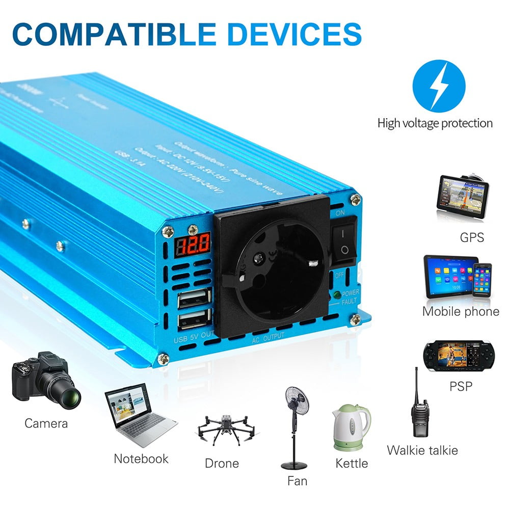 DAMIFU Pure Sine 12-24V 110-220V 50-60Hz 2600W Car Solar Converter ...
