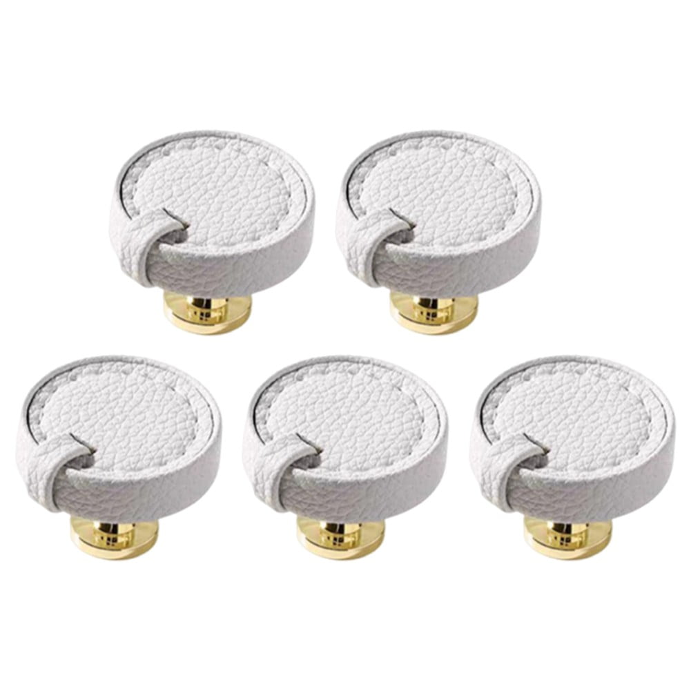DAMIFU Set of 5 Elegant Leather Drawer Handles Round Knobs for Kitchen ...