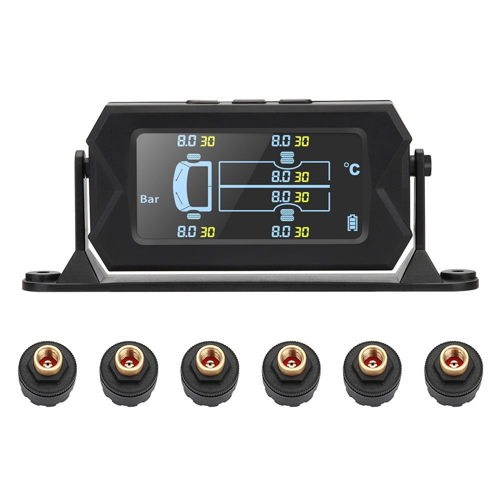 DAMIFU Wireless 6 External Sensors Solar TPMS LCD Car Tire Pressure ...