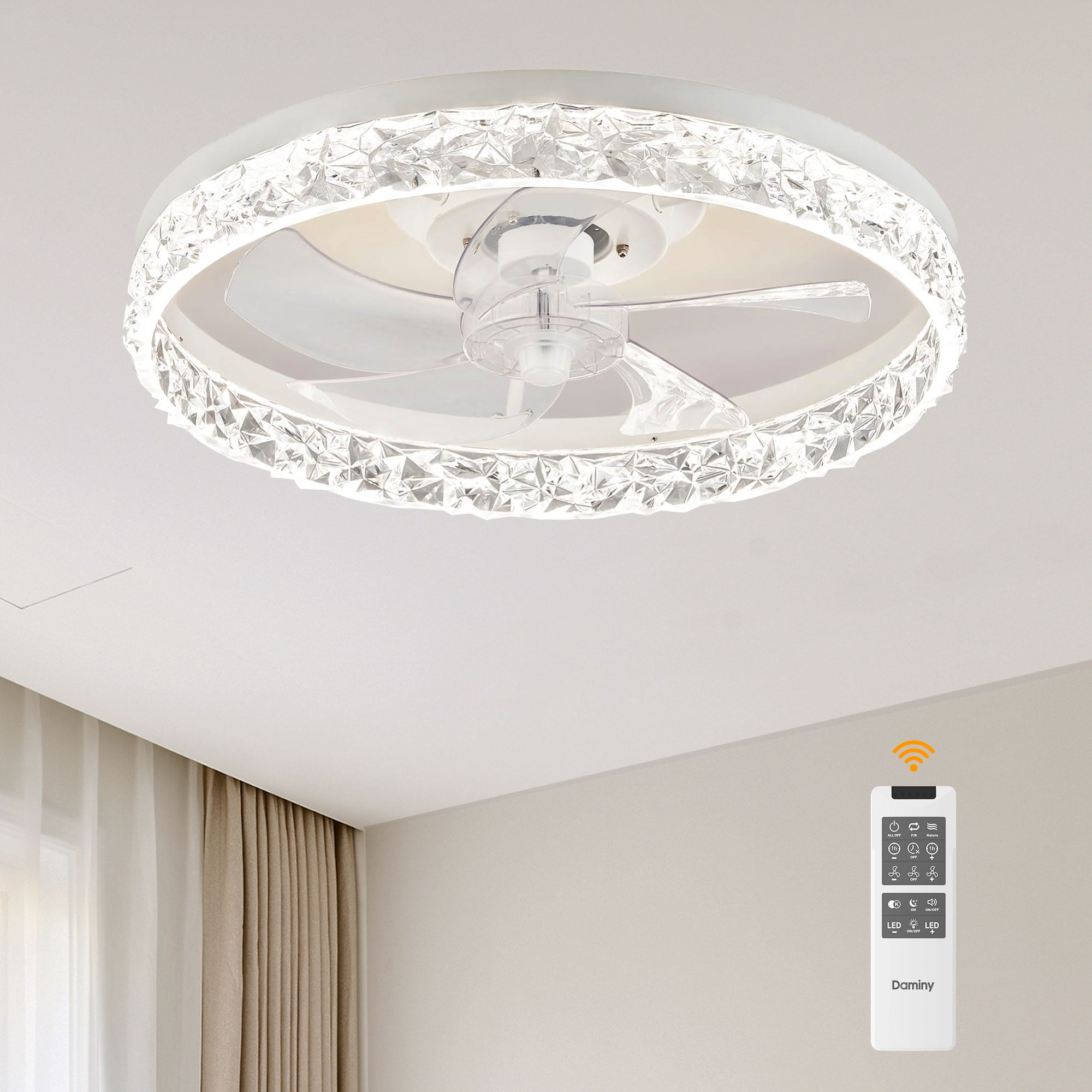 DAMINY 20inch White Ceiling Fans with Lights and Remote, 6CCT, Dimmable ...