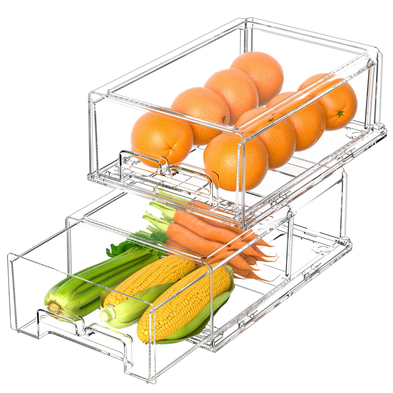 DAMYNUO 2 Pack Refrigerator Drawers - Fridge Organizer Bins Stackable ...