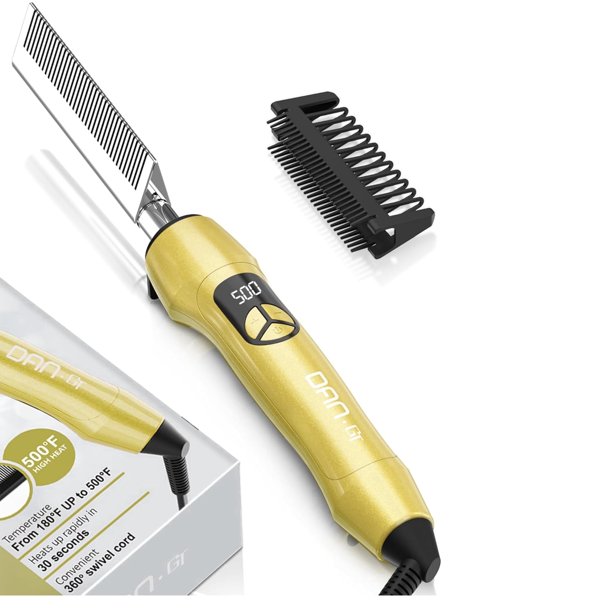 DAN Technology, Titanium Anti-Scald Hot Comb, Adjustable 500¬∞F, Gold ...
