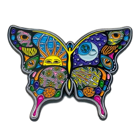 Dan Morris Sun Moon Butterfly Lapel Pin, 2" x 1.5", Enamel with Epoxy ...