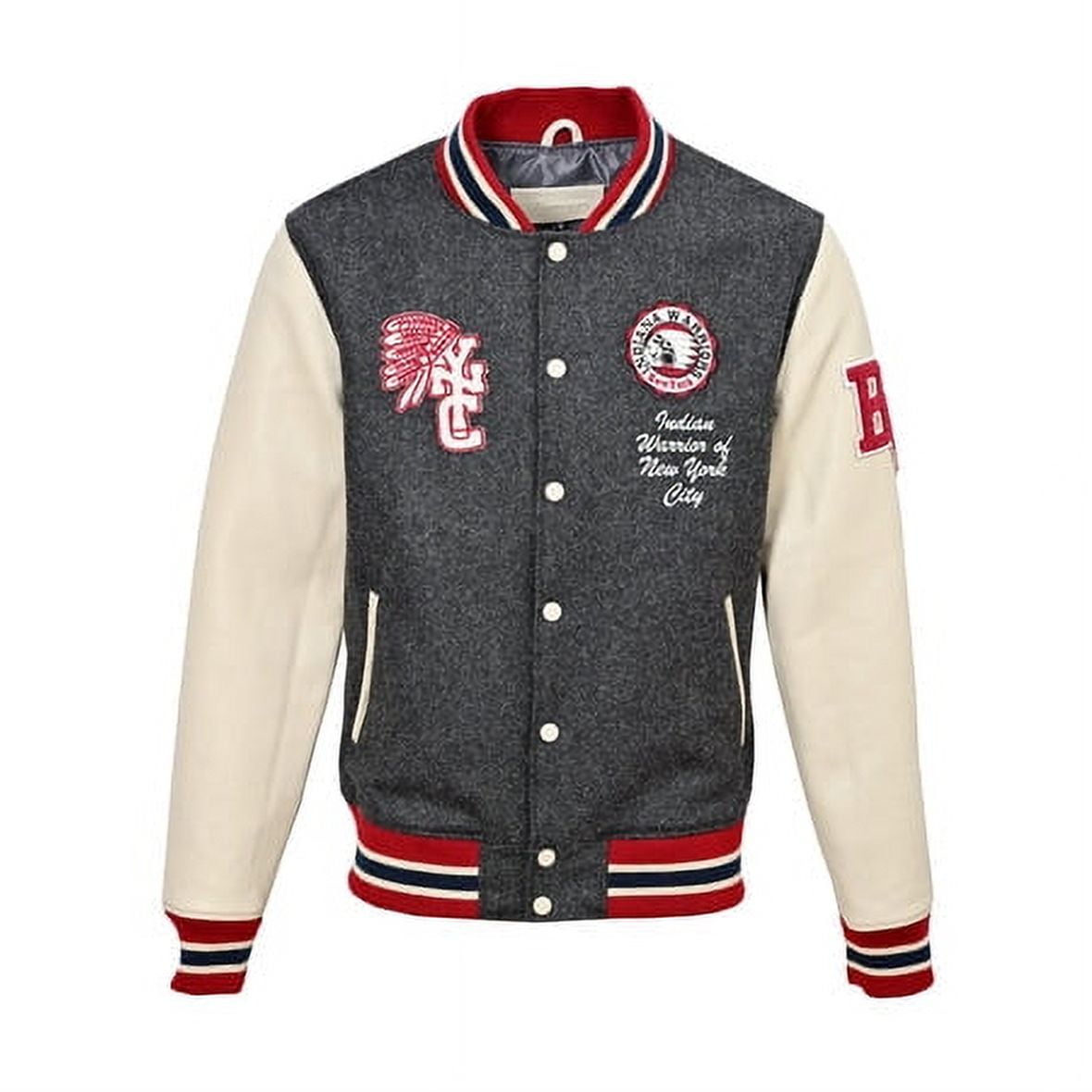 DAN Men's Leather and wool jacket in Gray and Offwhite Long sleeves ...