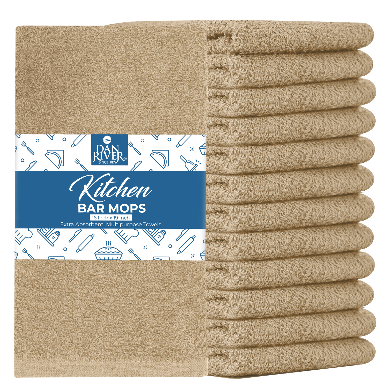 DAN RIVER 100% Cotton Bar Mop Cleaning Kitchen Towels, Absorbent, Quick ...