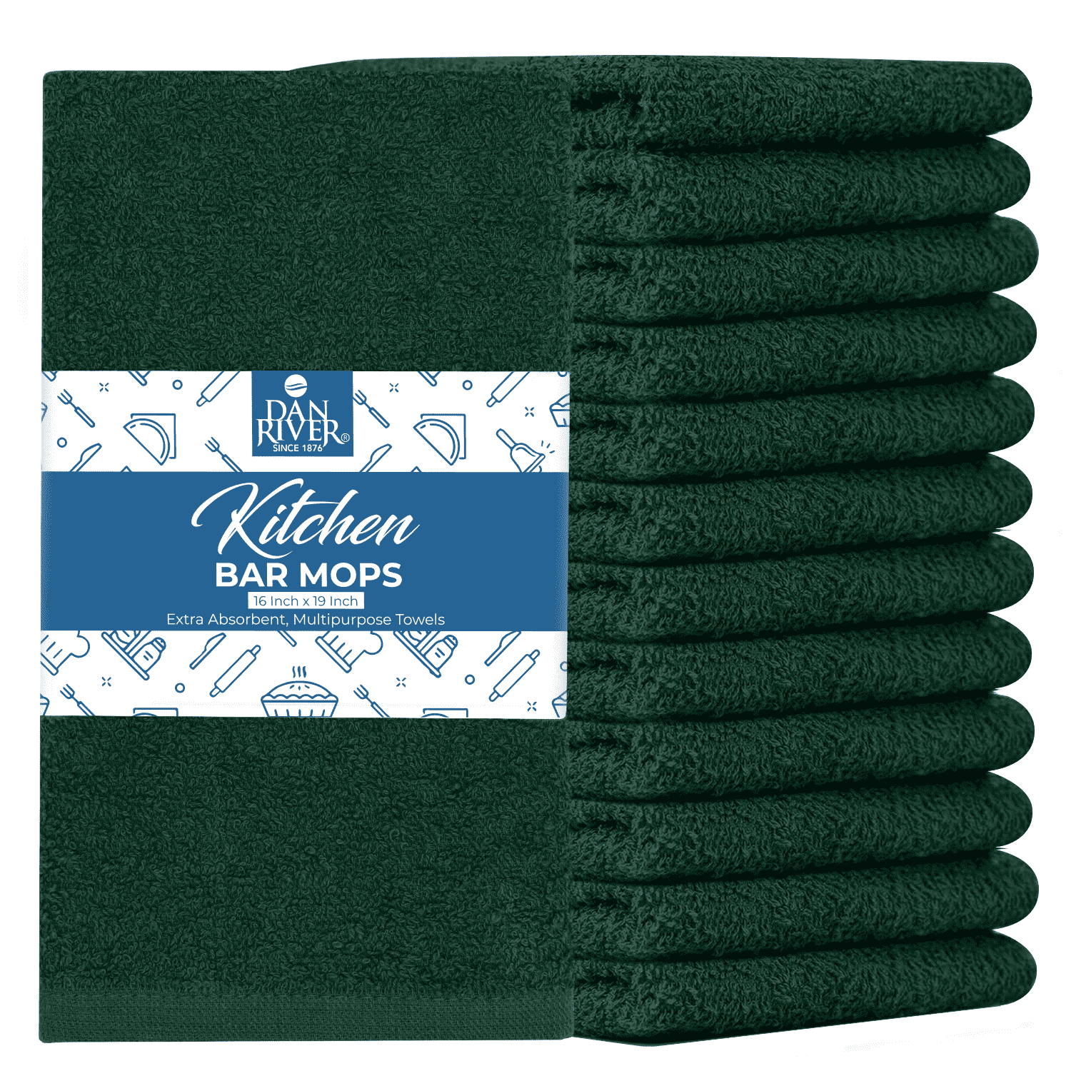 DAN RIVER Bar Mop Kitchen Towels 12-Pack, (Hungergreen - 16x19) 350 GSM ...