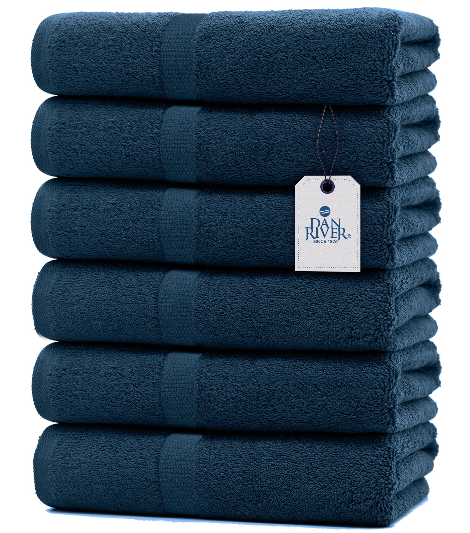 DAN RIVER 6 Pack Cotton Bath Towel Set, Highly Absorbent, 24x48 in, 450 ...