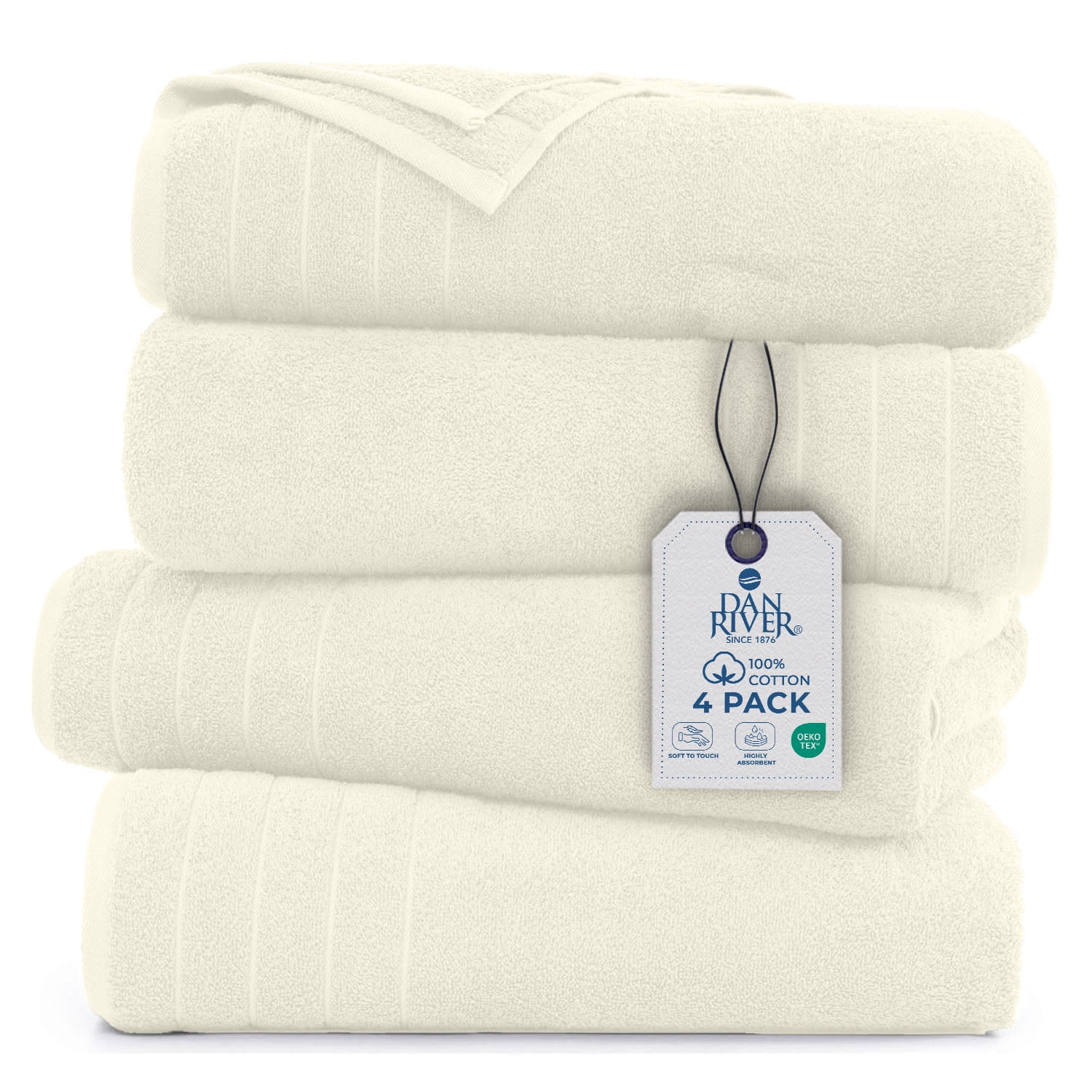 Dan River Bath Towel 30x60 pack of 4 Ultra Soft Quick Drying Large ...
