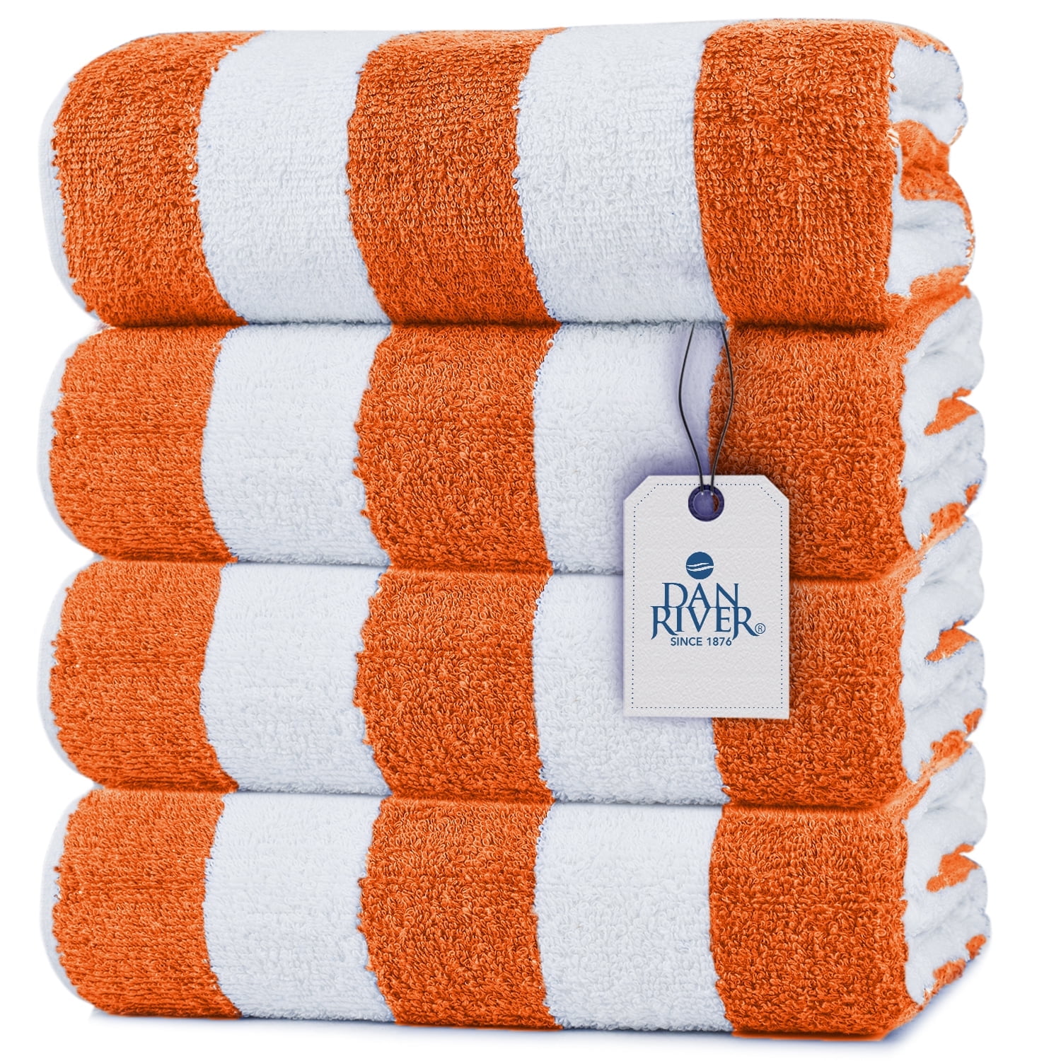 Dan River 100% Cotton Cabana Beach Towels, 30”x60”, Pack of 4 – Orange ...