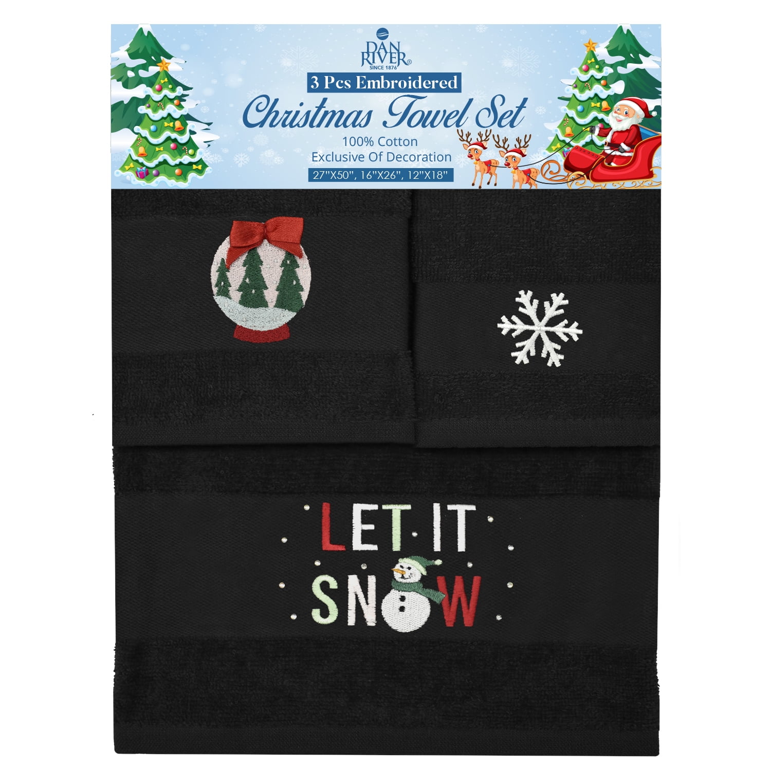 DAN RIVER 100% Cotton Christmas Towel Set Pack of 3 - Bath Towel (27x50 ...